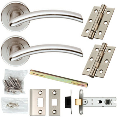 Door Handle & Latch Pack Satin Chrome Modern Arch Lever Screwless Round ...