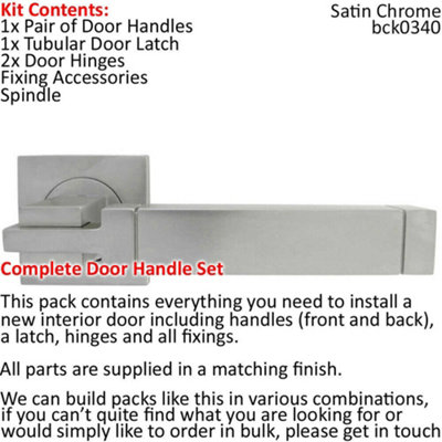 Door Handle & Latch Pack Satin Chrome Modern Cube Lever Screwless ...
