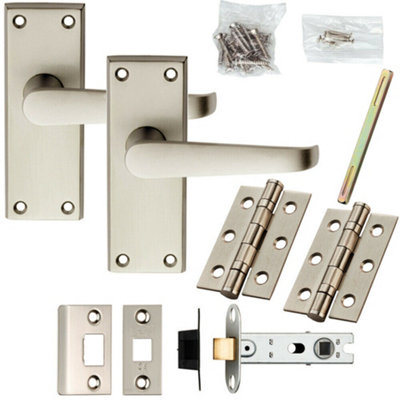 Door Handle & Latch Pack Satin Chrome Short Straight Lever Square ...
