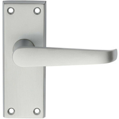 Door Handle & Latch Pack Satin Chrome Short Straight Lever Square Backplate