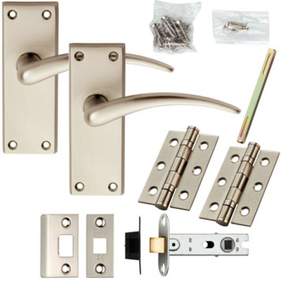 Door Handle & Latch Pack Satin Chrome Slim Arched Lever on Square Backplate