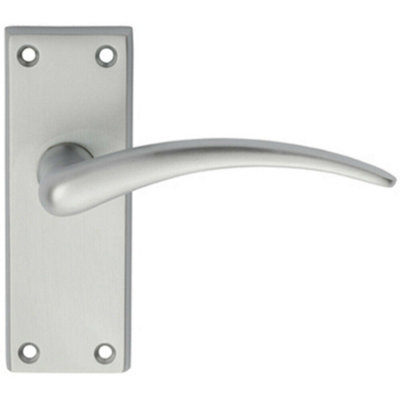 Door Handle & Latch Pack Satin Chrome Slim Arched Lever on Square Backplate