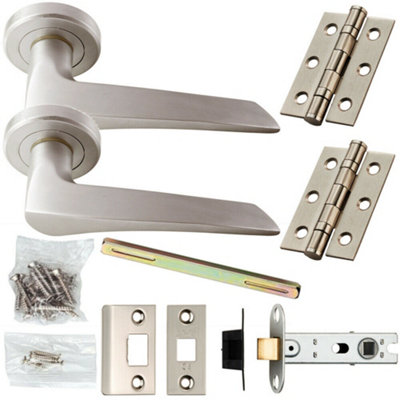 Door Handle & Latch Pack Satin Chrome Tapered Arched Bar Screwless ...
