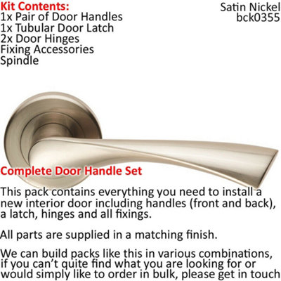 Door Handle & Latch Pack Satin Nickel Angled Twist Lever Screwless ...