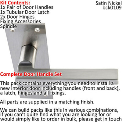 Door Handle & Latch Pack Satin Nickel Low Profile Flat Lever Slim Backplate