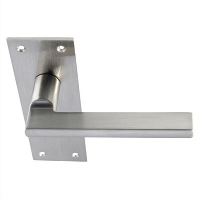 Door Handle & Latch Pack Satin Nickel Low Profile Flat Lever Slim Backplate