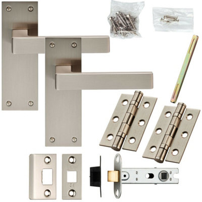 Door Handle & Latch Pack Satin Nickel Low Profile Square Lever Slim ...