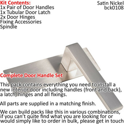 Door Handle & Latch Pack Satin Nickel Low Profile Square Lever Slim ...