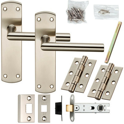 Door Handle & Latch Pack Satin Nickel Modern Mitred Lever on Round ...