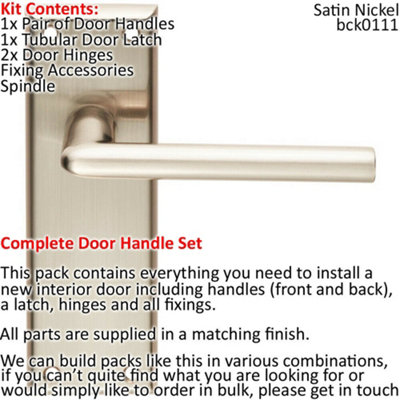 Door Handle & Latch Pack Satin Nickel Modern Round Lever on Square ...