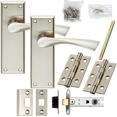 Door Handle & Latch Pack Satin Nickel Modern Twist Lever on Square ...