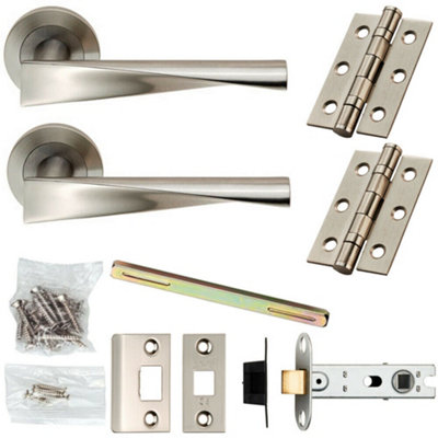 Door Handle & Latch Pack Satin Steel Angular Twist Lever Screwless ...