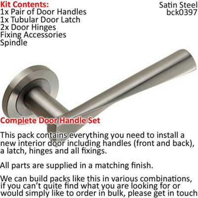 Door Handle & Latch Pack Satin Steel Angular Twist Lever Screwless ...
