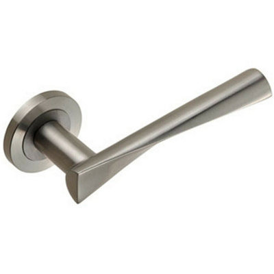 Door Handle & Latch Pack Satin Steel Angular Twist Lever Screwless ...