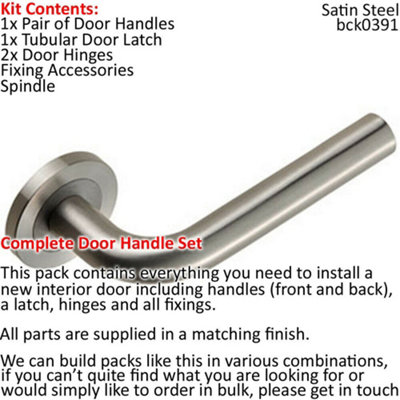 Door Handle & Latch Pack Satin Steel Rounded Bar Lever Screwless Round ...