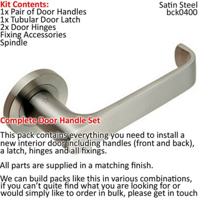 Door Handle & Latch Pack Satin Steel Straight Safety Bar Screwless ...