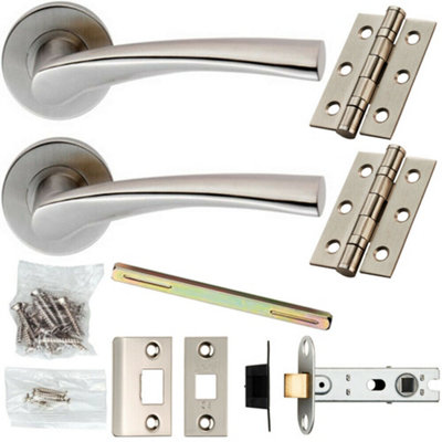 Door Handle & Latch Pack Satin Steel Twisted Arched Lever Screwless ...