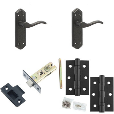 Door Handle & Latch Set Antique Black Sculpted Lever Latch Backplate