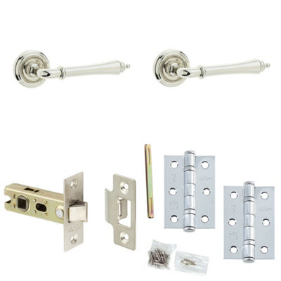 Door Handle & Latch Set Nickel Concave Lever Round Recessed On Rose