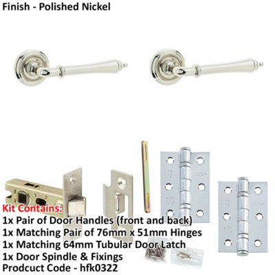 Door Handle & Latch Set Nickel Concave Lever Round Recessed On Rose