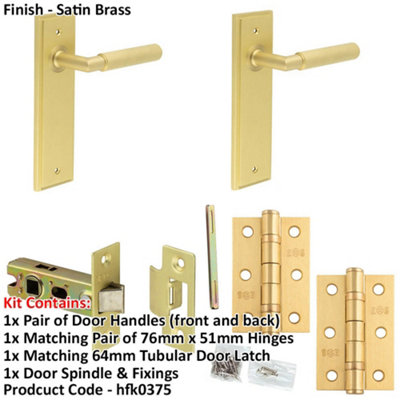 Door Handle & Latch Set Satin Brass Knurled Premium Rounded Lever Latch ...