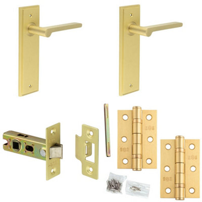 Door Handle & Latch Set Satin Brass Slim Rounded Lever Latch Backplate
