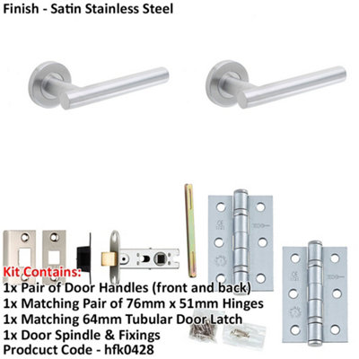 DOOR HANDLE & LATCH SET - STAINLESS STEEL PREMIUM ROUNDED LEVER ROUND ...