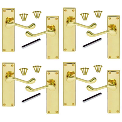 Door Handle Modern Victorian Scroll Handles 150mm Latch - Brass 4 Pairs