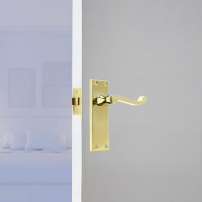 Door Handle Modern Victorian Scroll Handles 150mm Latch - Brass 6 Pairs