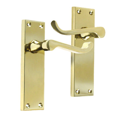 Door Handle Modern Victorian Scroll Handles 150mm Latch - Brass 6 Pairs