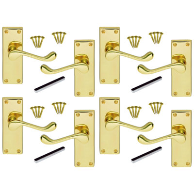 Door Handle Modern Victorian Scroll Handles Latch - Brass 4 Pairs