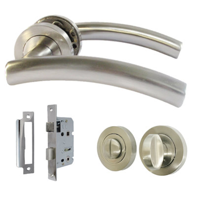 DOOR HANDLES Arched Satin Lever Handle, Bathroom, Thumbturn lock | DIY ...