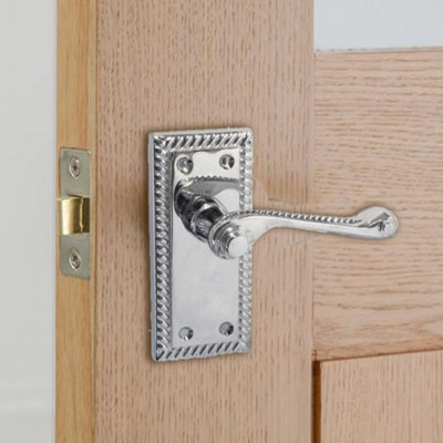 Door Handles Georgian Lever Latch Roped Edge - Chrome 110mm x 50mm