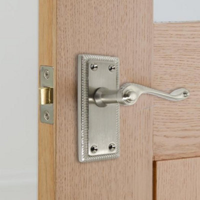 Door Handles Georgian Satin Lever Latch Roped Edge + Latch & Hinges