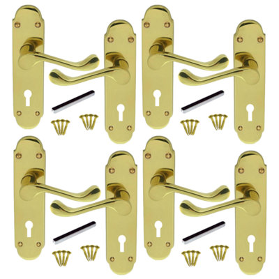 Door Handles Key Lock Brass Epsom Victorian Scroll Lever 4 Pairs