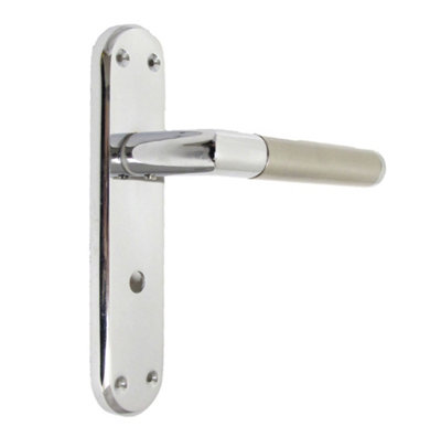 Door Handles Lever Latch Dual Satin & Chrome Finish Mitred On Backplate ...