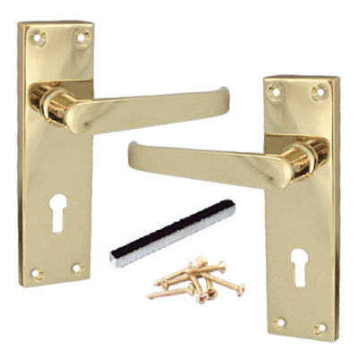 Door Handles LOCK Brass Finish Modern Victorian Straight Internal External