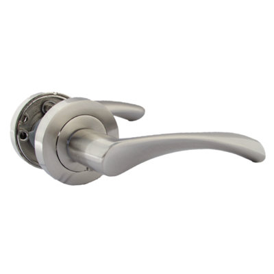 Door Handles Satin Nickel Latch Astrid Twist Lever on Round Rose 120mm