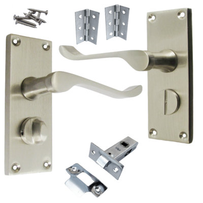 Door Handles Scroll Bathroom WC Privacy Lock - Satin 118 x 40mm Latch Pack