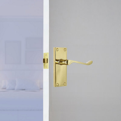 Buy Door Handles Scroll Lever Internal Latch - Brass 118 x 40mm at B&Q
