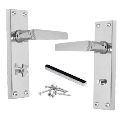Door Handles Straight Bath Lock Handle - Chrome 150 x 40mm | DIY at B&Q