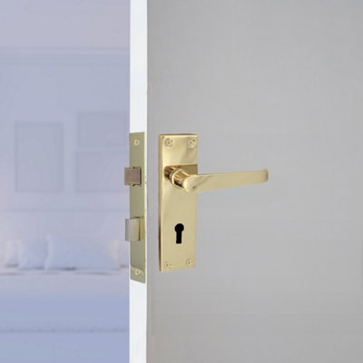 Door Handles Straight Lever Lock - Brass 150 x 40mm