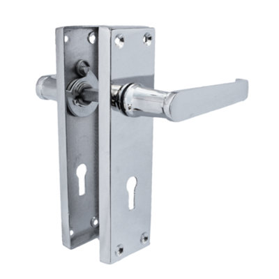 Door Handles Straight Lever Lock Keys Hinge Set - Chrome 150 x 40mm