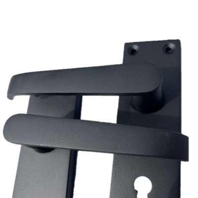 Door Handles Straight Lever Lock Keys Hinge Set - Matt Black 150 x 40mm