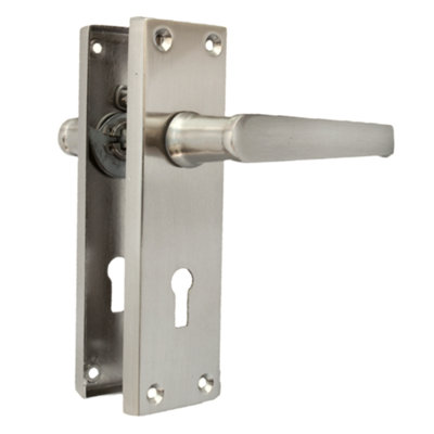 Door Handles Straight Lever Lock Keys Hinge Set - Satin 150 x 40mm
