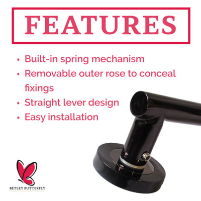 Door Handles T Bar Straight Lever on Rose Thumb turn & Lock - Black Nickel