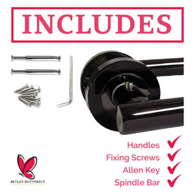 Door Handles T Bar Straight Lever on Rose Thumb turn & Lock - Black Nickel