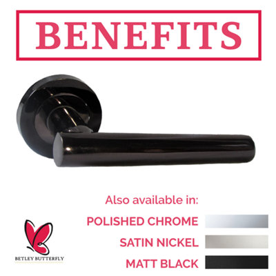 Door Handles T Bar Straight Lever on Rose Thumb turn & Lock - Black Nickel