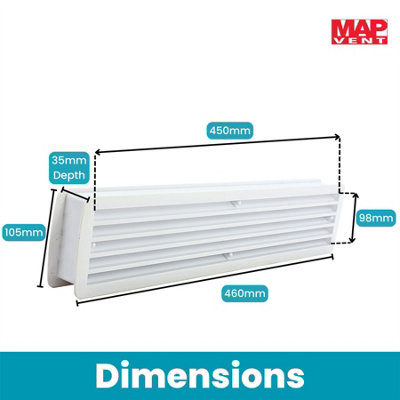 Door Louvre Vent 450 x 98mm Air Vent Cover White Plastic Grille for ...
