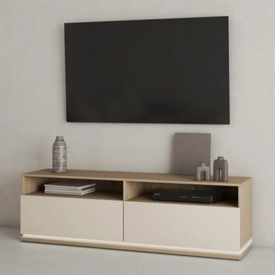 Dore 41 TV Cabinet in Cashmere & Oak - Soft-Toned Media Unit with LED ...